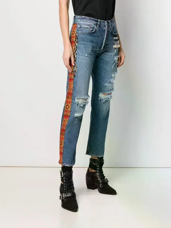 GIACOBINO Bead Detail Straight Jeans