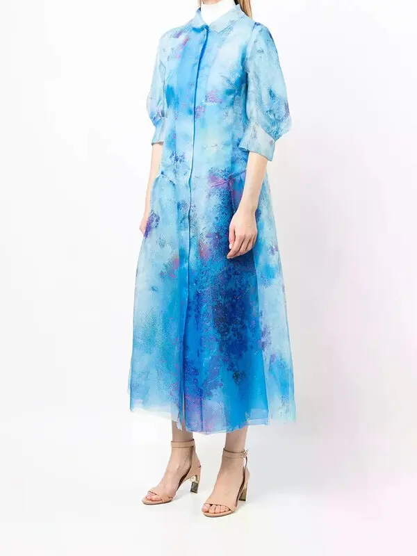 Shiatzy Chen Printed Silk Shirt Dress