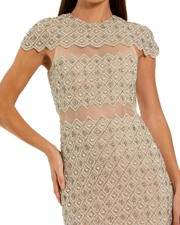fitted nude dress Nude Sparkly Long Sophisticated Formal Dress With Detachable Train main image 1