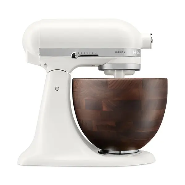 KITCHENAID Artisan Series 5 Quart Tilt Head Stand Mixer With Walnut Wood Bowl - White