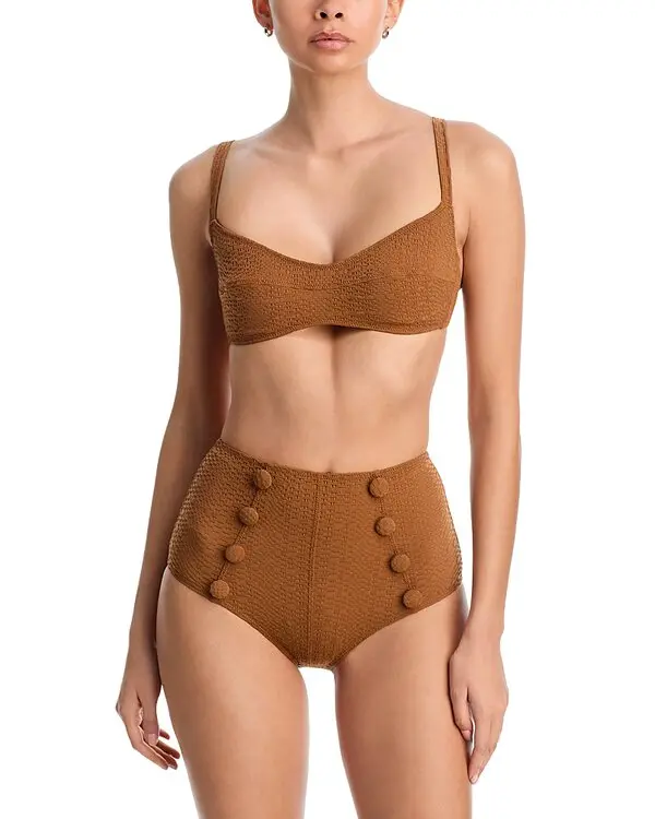 Lisa Marie Fernandez Balconette & High Waist Bikini Set - Caramel Seersucker