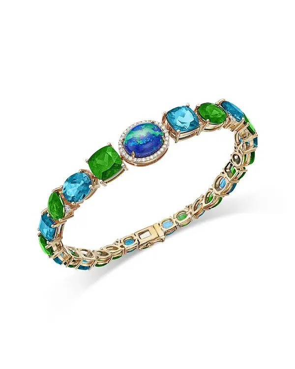 Bloomingdale'S 14k Yellow Multi-gemstone And Diamond Link Bracelet - Gold