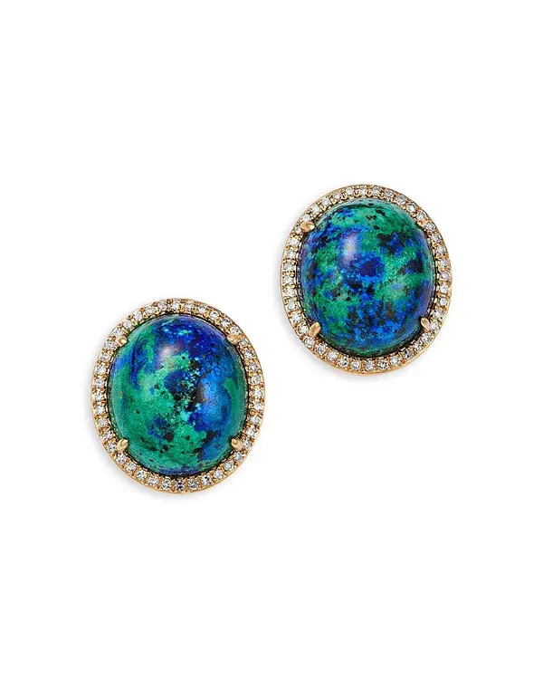 Bloomingdale'S Azurite Malachite & Diamond 14k Yellow Stud Earrings - Gold