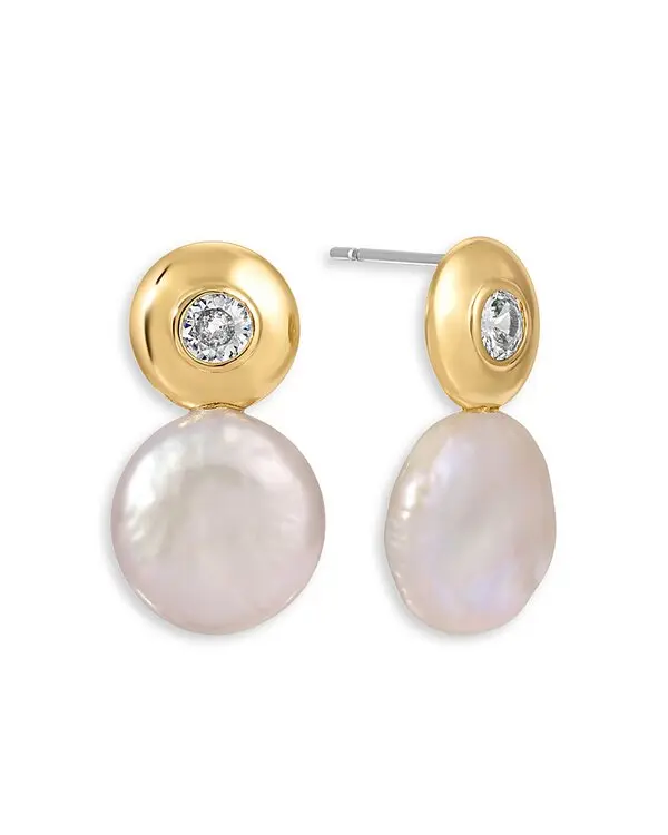 Ettika Majestic Gem Cubic Zirconia & Cultured Freshwater Pearl Drop Earrings - Gold