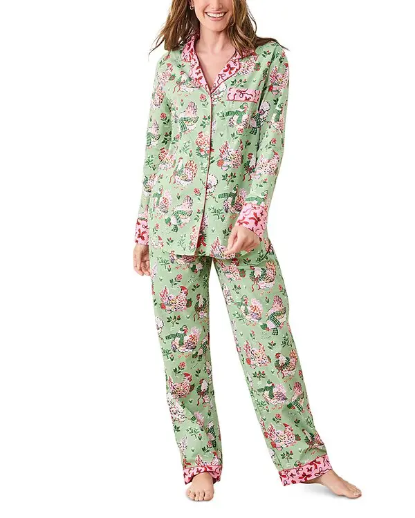 PRINTFRESH Print Fresh Holiday Hens Long Pajama Set - Holiday Hens - Sage