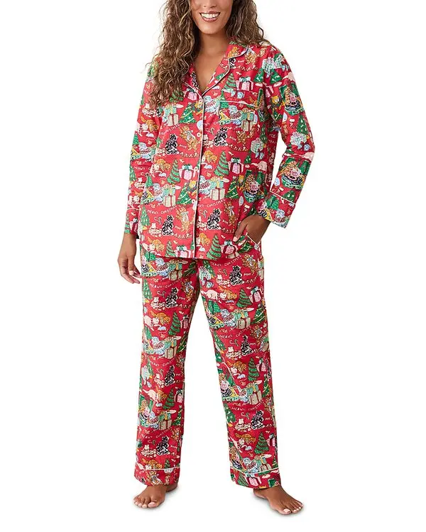 PRINTFRESH Print Fresh Meowy Christmas Long Pajama Set - Meowy Christmas - Red Bow
