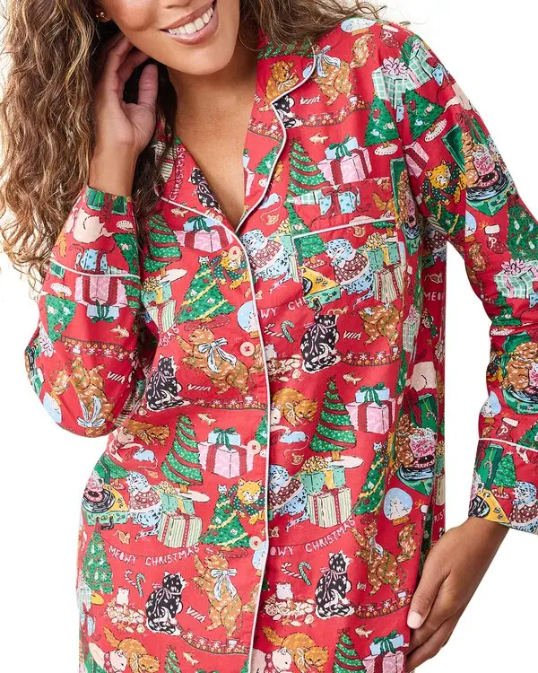 PRINTFRESH Print Fresh Meowy Christmas Long Pajama Set