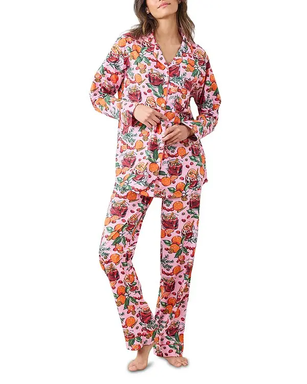 PRINTFRESH Print Fresh Mulled Wine Long Pajama Set - Mulled Wine - Pink Tinsel