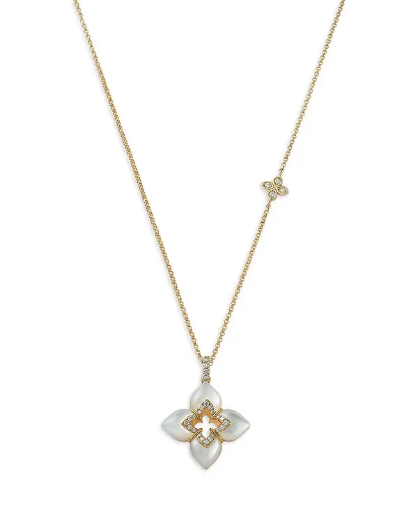 Roberto Coin 18k Yellow Venetian Princess Mother Of Pearl & Diamond Flower Pendant Necklace - White