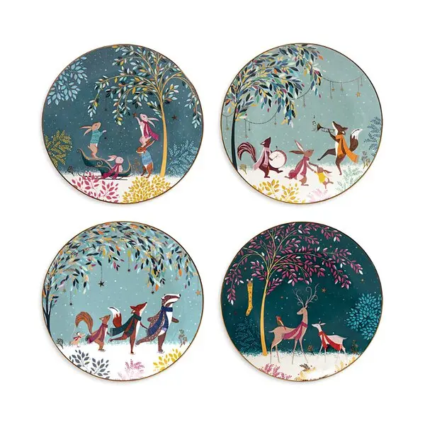 PORTMEIRION Sara Miller Woodland Tales Assorted Plates, Set Of 4 - Blue