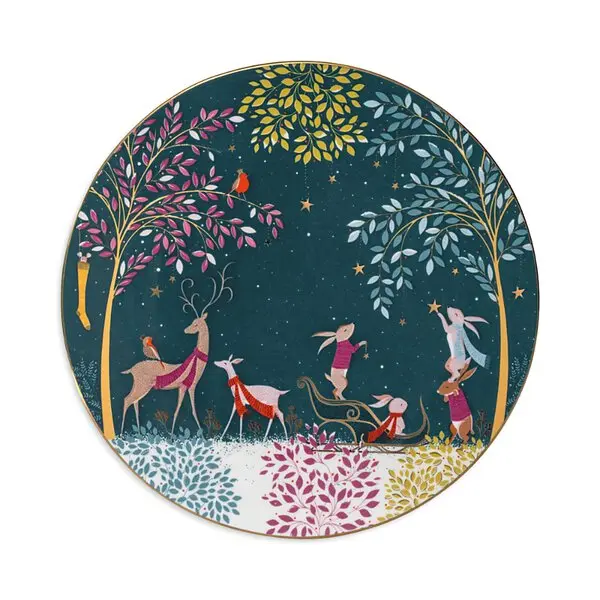 PORTMEIRION Sara Miller Woodland Tales Serving Plate, Deer Robin - Blue
