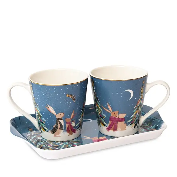 PORTMEIRION Sara Miller Woodland Tales Mug & Tray Set, French - Blue