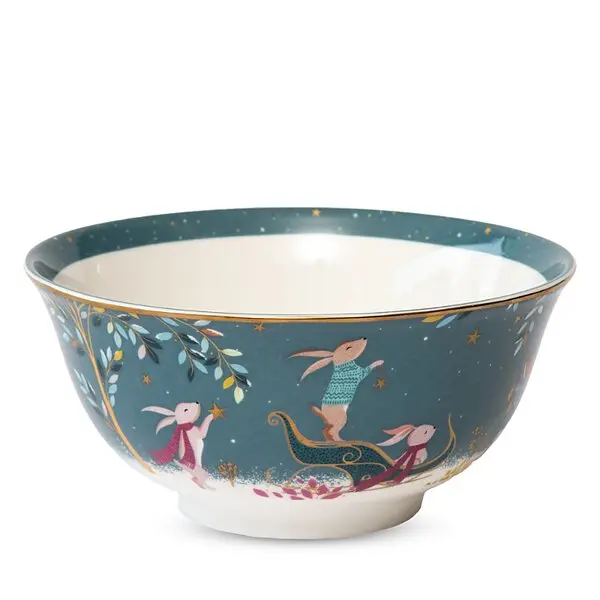 PORTMEIRION Sara Miller Woodland Tales Candy Bowl, Rabbit Sleigh - Blue