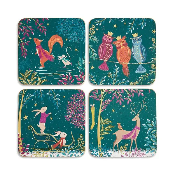 PORTMEIRION Sara Miller Woodland Tales Coasters, Set Of 4 - Blue