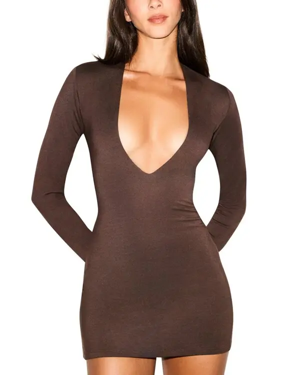 SKIMS Smooth Layers Plunge Mini Dress - Espresso