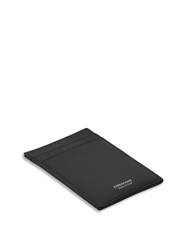 FERRAGAMO Calfskin Leather Money Clip Card Holder