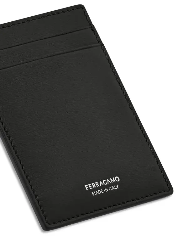 FERRAGAMO Calfskin Leather Money Clip Card Holder