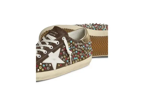 GOLDEN GOOSE Super Star Embellished Suede Sneakers - Brown/platinum/cream