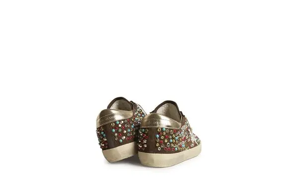 GOLDEN GOOSE Super Star Embellished Suede Sneakers - Brown/platinum/cream