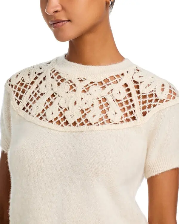FRAME Cashmere Lace Gathered Sweater