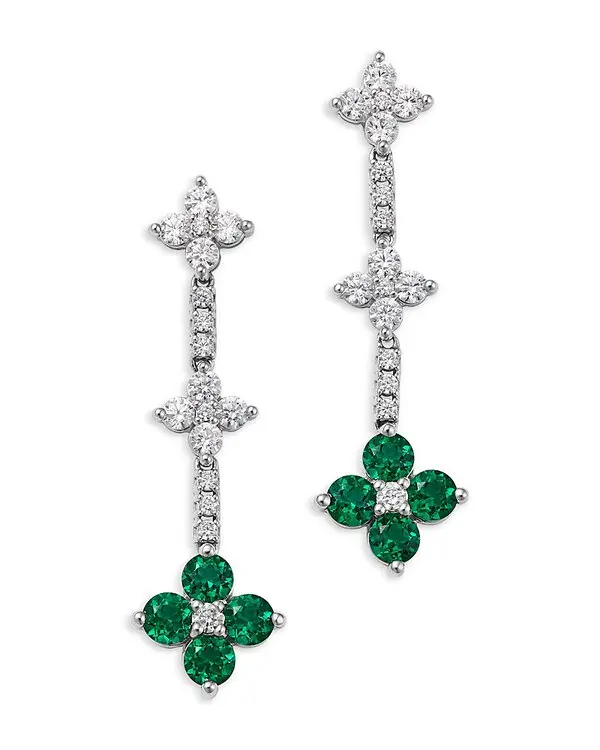 Bloomingdale'S Emerald And Diamond Clover Linear Earrings - Green/white