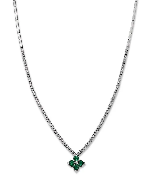 Bloomingdale'S Emerald & Diamond Clover Tennis Necklace - Green/white