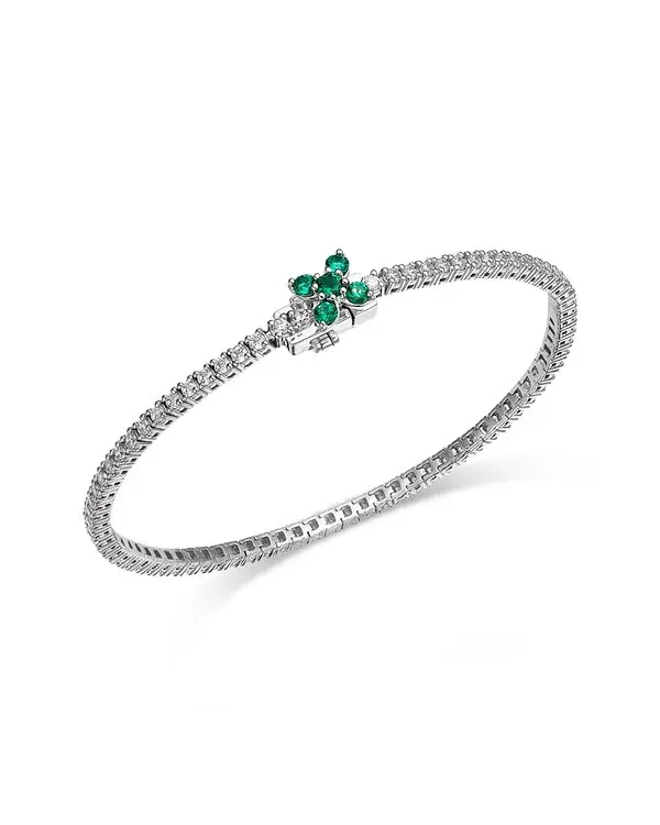 Bloomingdale'S Emerald & Diamond Clover Tennis Bracelet - Green/white