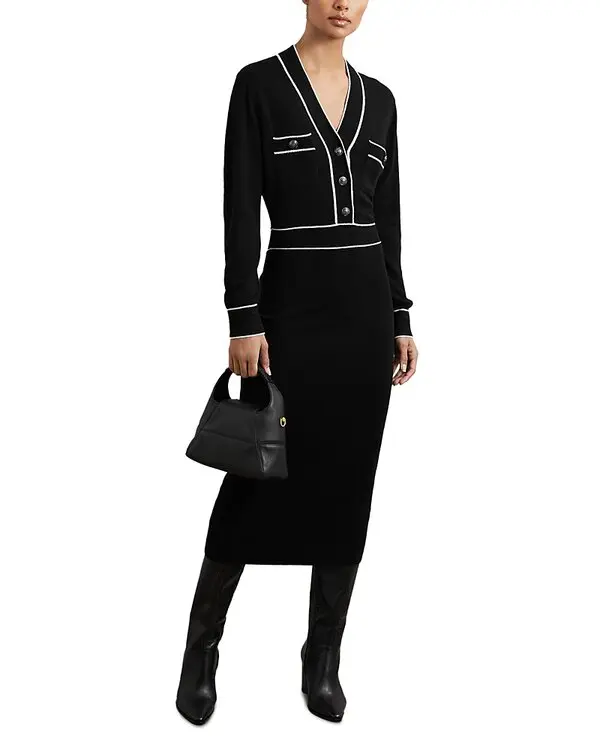 REISS Lorrie Button Front Knitted Midi Dress