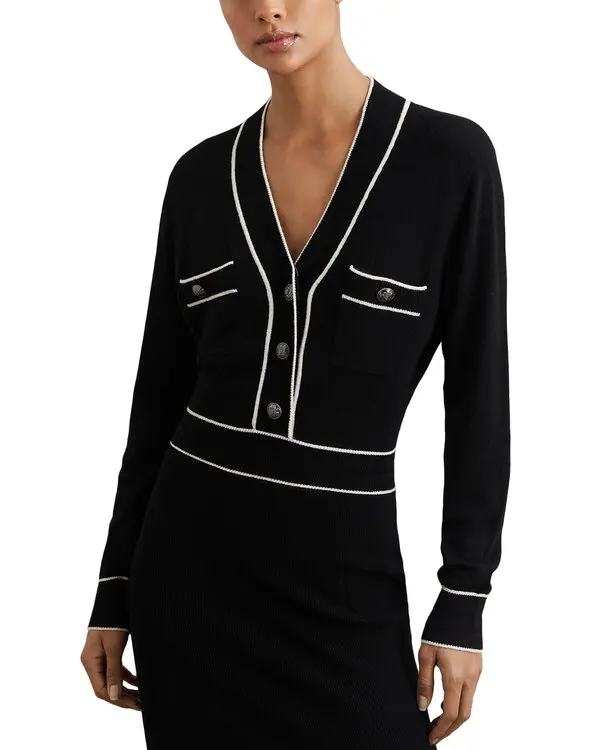 REISS Lorrie Button Front Knitted Midi Dress