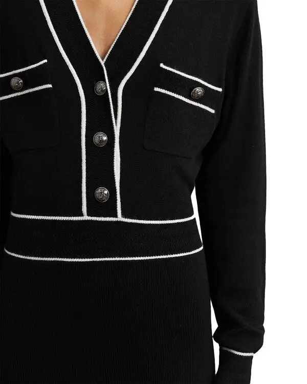 REISS Lorrie Button Front Knitted Midi Dress