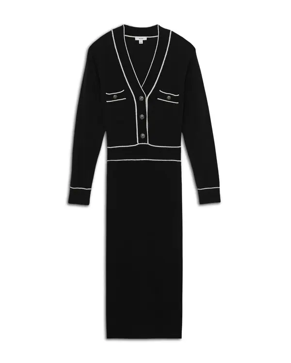 REISS Lorrie Button Front Knitted Midi Dress