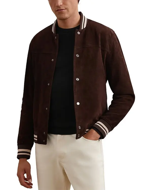 REISS Banridge Long Sleeved Suede Stripe Bomber Jacket