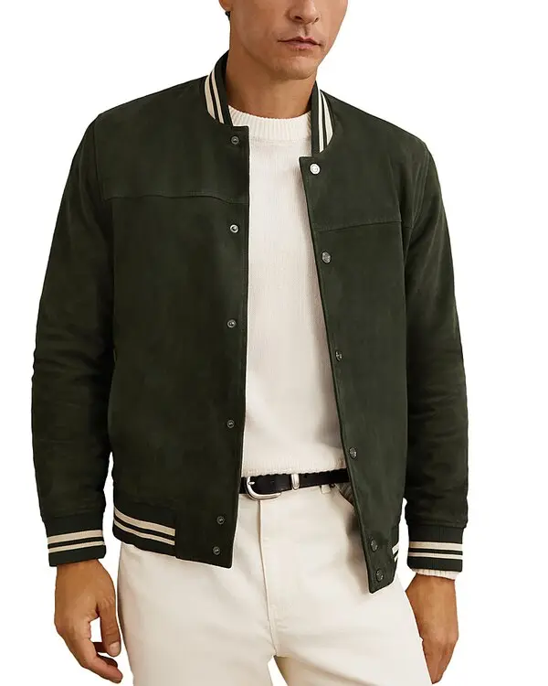 REISS Banridge Long Sleeved Suede Stripe Bomber Jacket