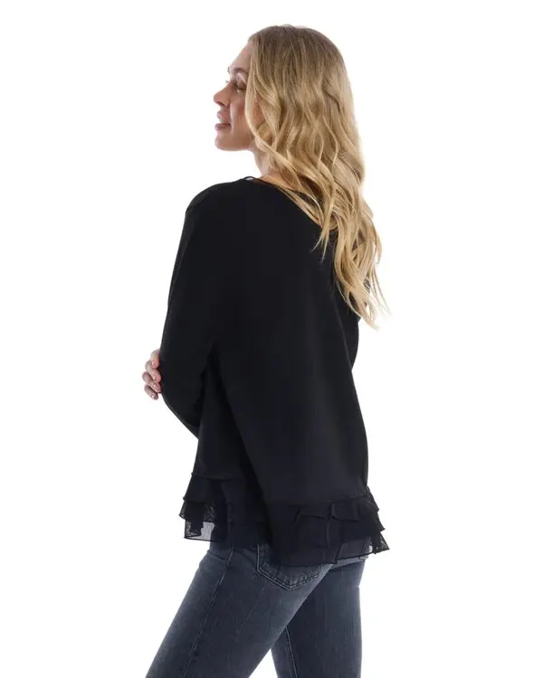 Wilt Mixed Media Ruffle Hem Tee - Black