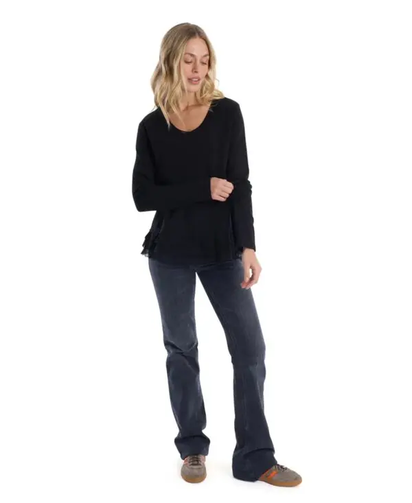 Wilt Mixed Media Ruffle Hem Tee - Black