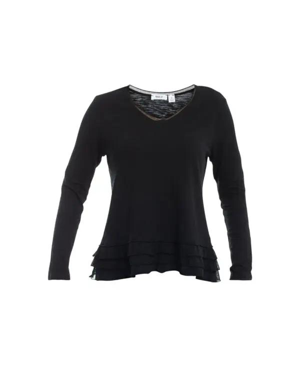 Wilt Mixed Media Ruffle Hem Tee - Black
