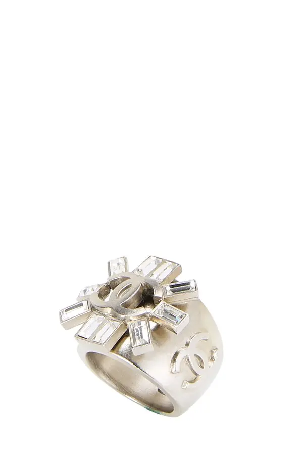 Chanel Crystal Accented Ring - Silver