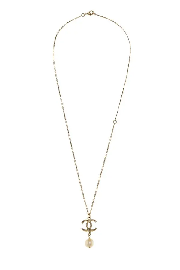 Chanel Faux Pearl 'cc' Dangle Necklace - Gold