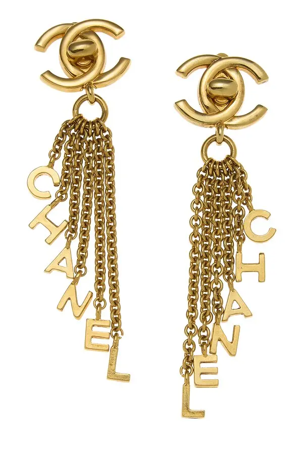 Chanel Cc Logo Dangle Earrings - Gold