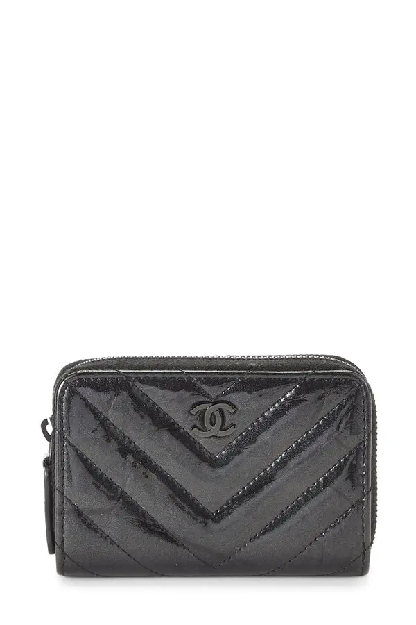 Chanel Patent Leather "so " Chevron Coin Purse - Black