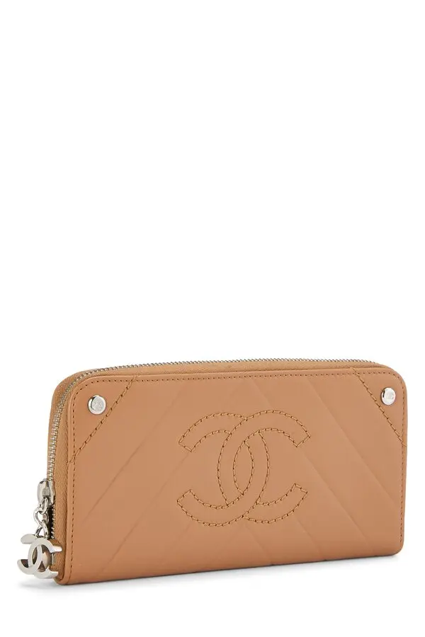 Chanel Calfskin Chevron Zip Around Wallet
