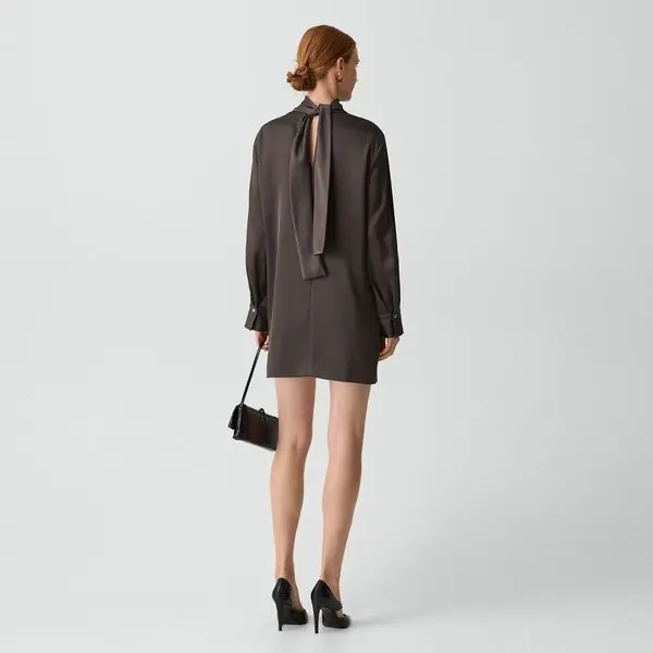 Theory Blouson Sleeve Satin Dress - Dark Graphite