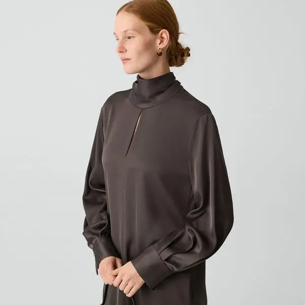 Theory Blouson Sleeve Satin Dress - Dark Graphite