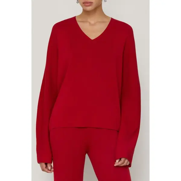 Lafayette 148 New York Rib Matte Crepe V-neck Sweater