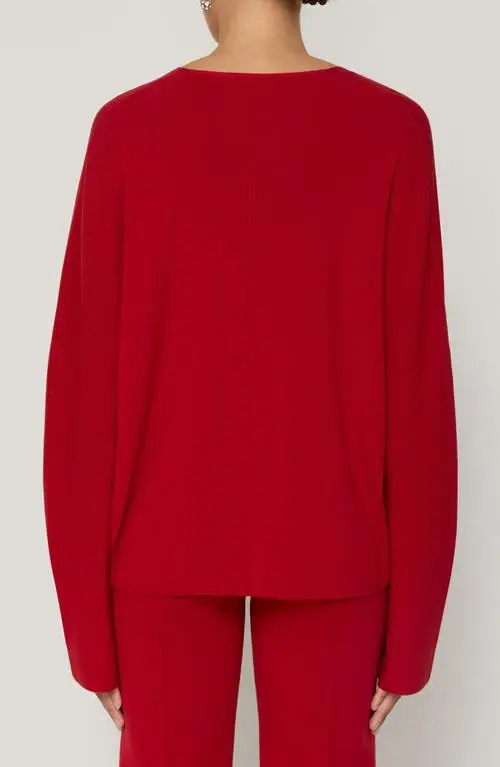 Lafayette 148 New York Rib Matte Crepe V-neck Sweater