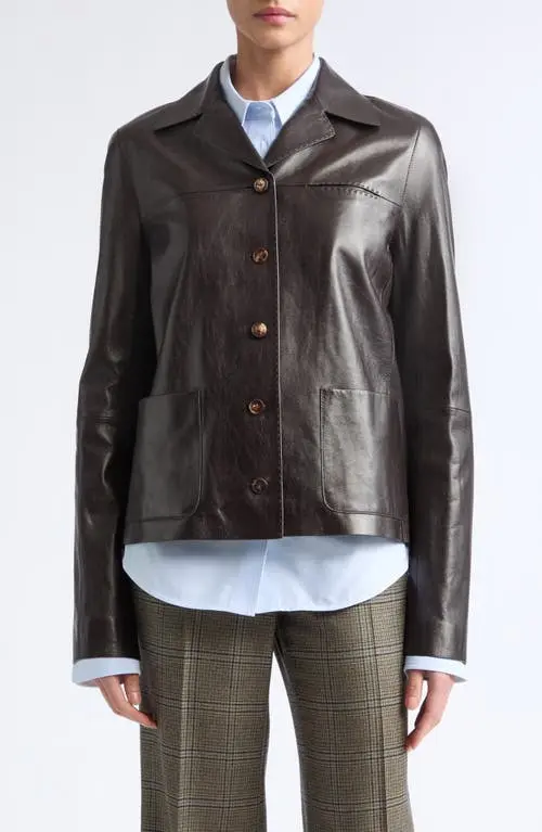 Lafayette 148 New York Pickstitch Leather Jacket - Truffle
