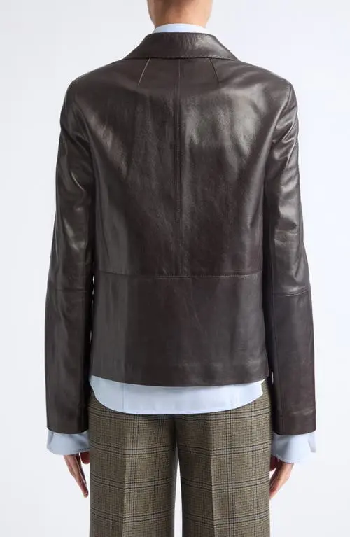 Lafayette 148 New York Pickstitch Leather Jacket - Truffle