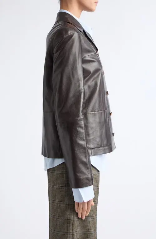 Lafayette 148 New York Pickstitch Leather Jacket - Truffle