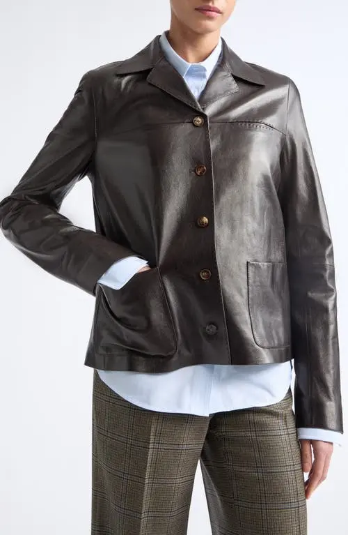 Lafayette 148 New York Pickstitch Leather Jacket - Truffle