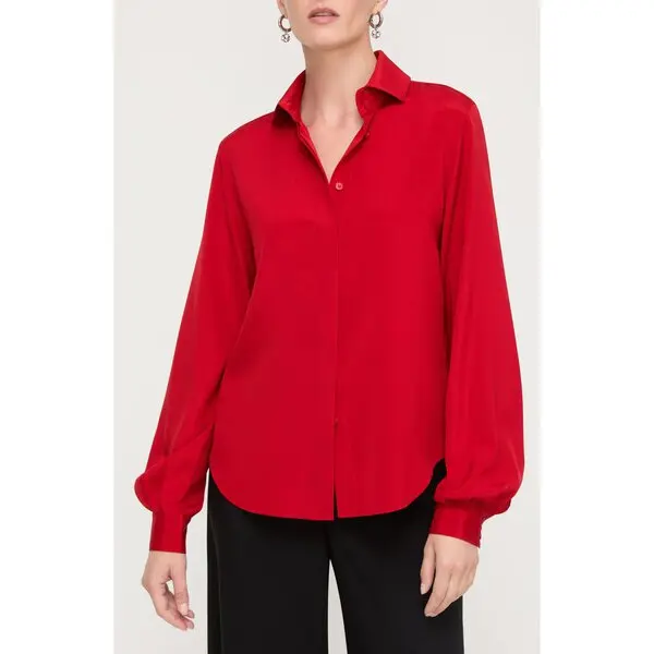Lafayette 148 New York Stretch Silk Shirt With Hidden Placket